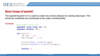 Typedef in C – Easy Explanation | IIES Bangalore | PPTX
