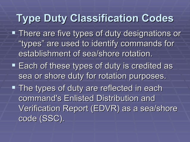 Type duty assignment codes | PPT
