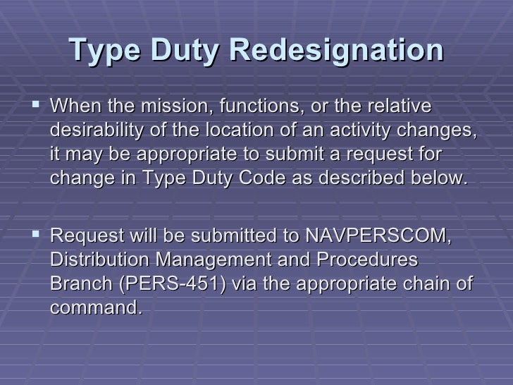 Type Duty Assignment Codes