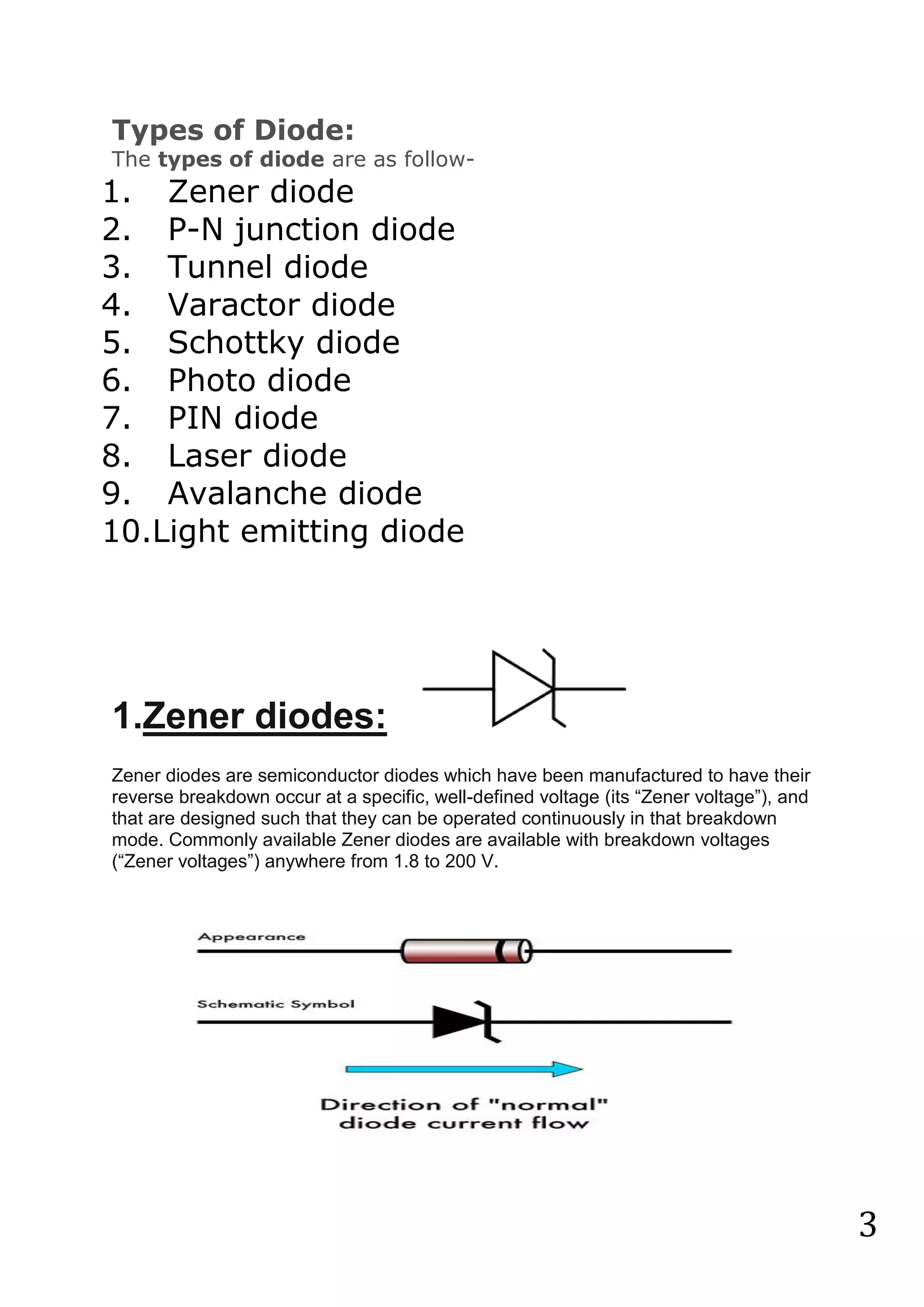 Type Of All Kind Of Diode Zenzer Diode P N Junction Diode Pin Diode Led Diode Tunnel Diode