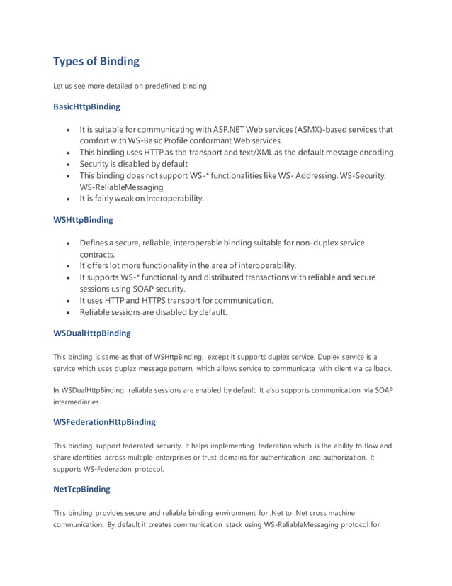 Type of binding wcf | PDF