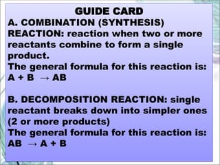 TYPE OF CHEMICAL REACTIONS combination decom | PPT