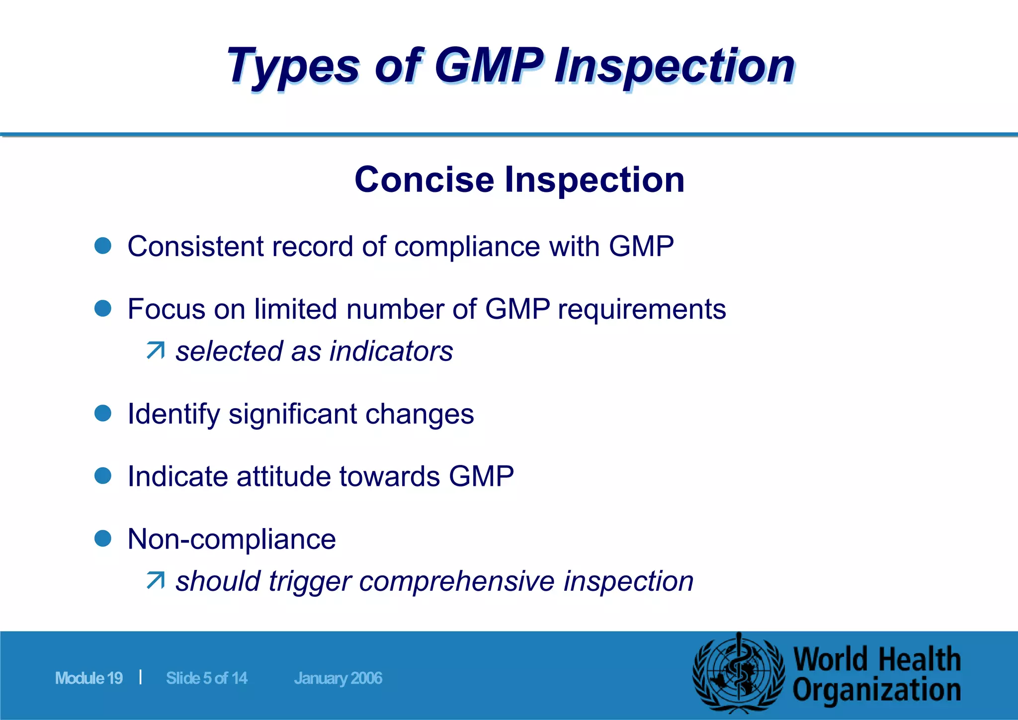 GMP WHO: Types of GMP inspection | PPTX