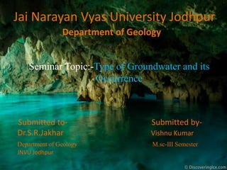 Type of groundwater ppt jai narayan vyas university jodhpur | PPT