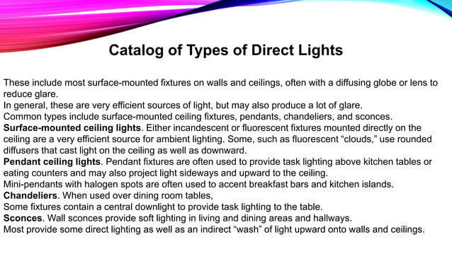 Types of lighting and their uses | PPTX