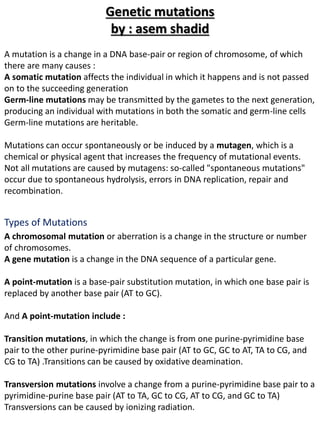 Genetic mutations and Type of mutation . | PPTX