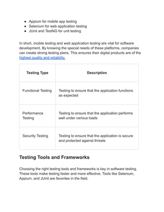 Types of Software Testing: Ensuring Quality and Performance | PDF