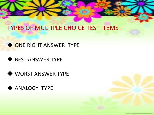 Type of test items | PPT