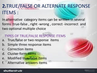 Type of test items | PPT