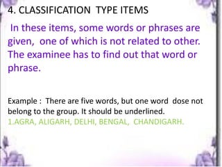 Type of test items | PPT