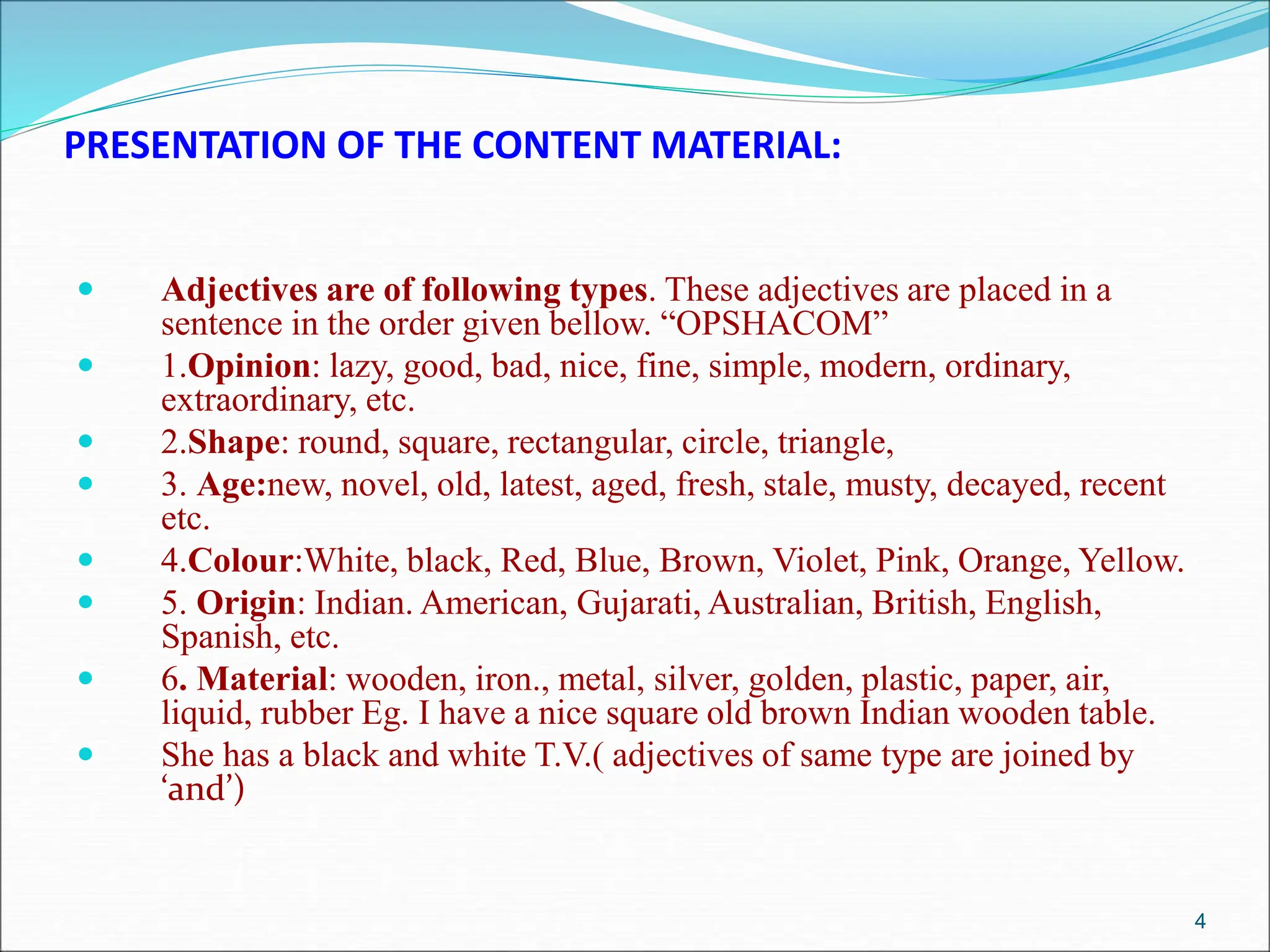 Types of adjectives with examples and images | PPT