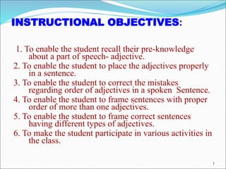 Types of adjectives with examples and images | PPT | Educational ...