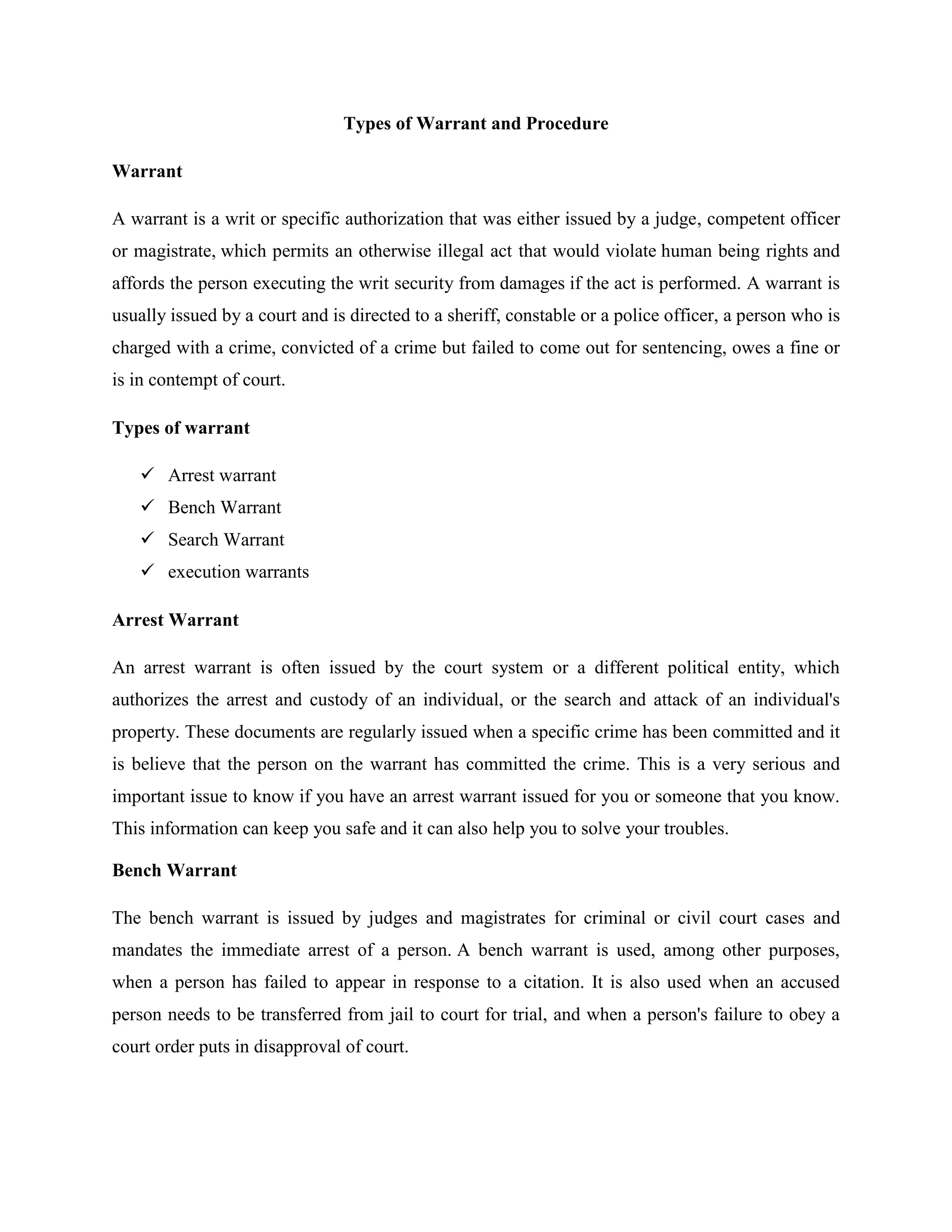Types of Warrant and Procedure | PDF