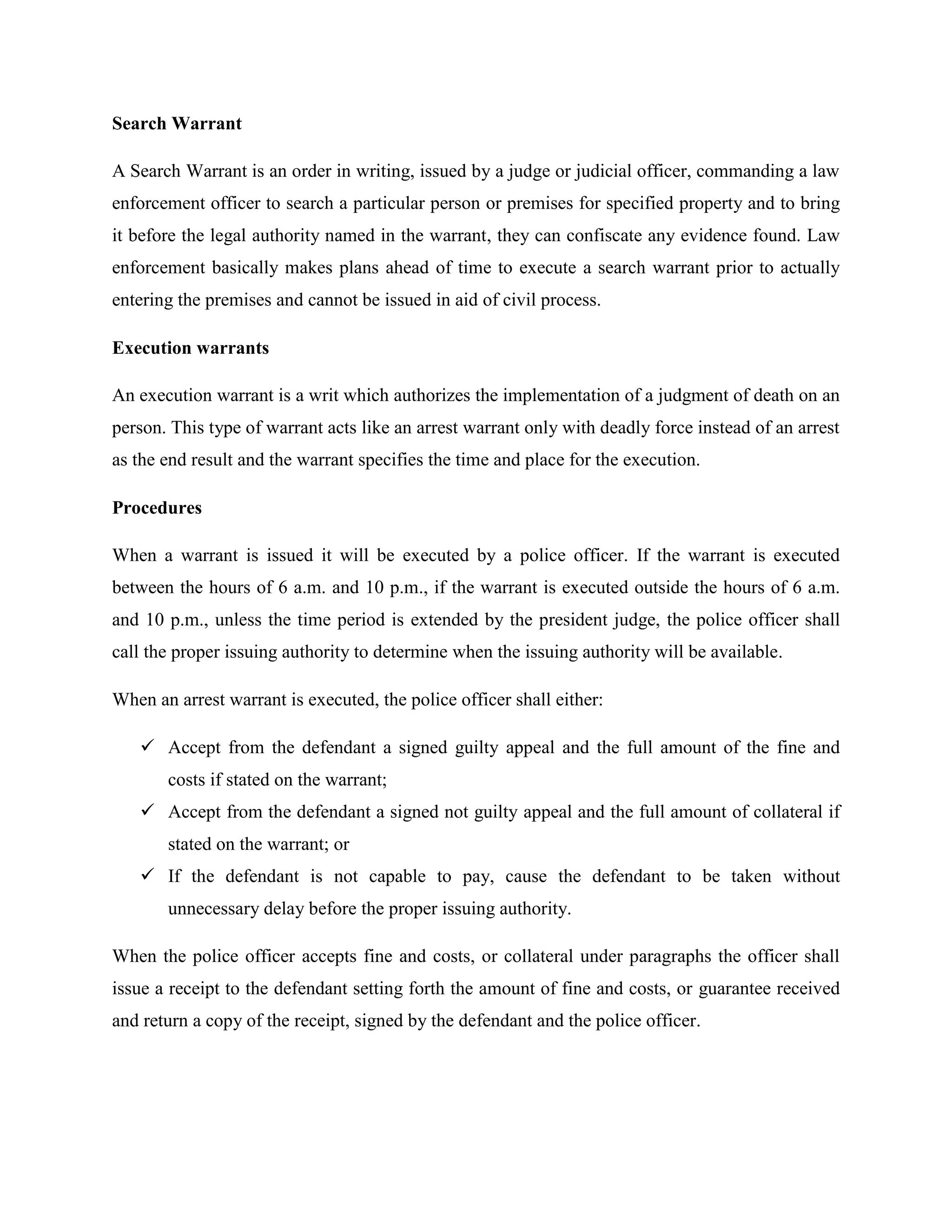 Types of Warrant and Procedure | PDF