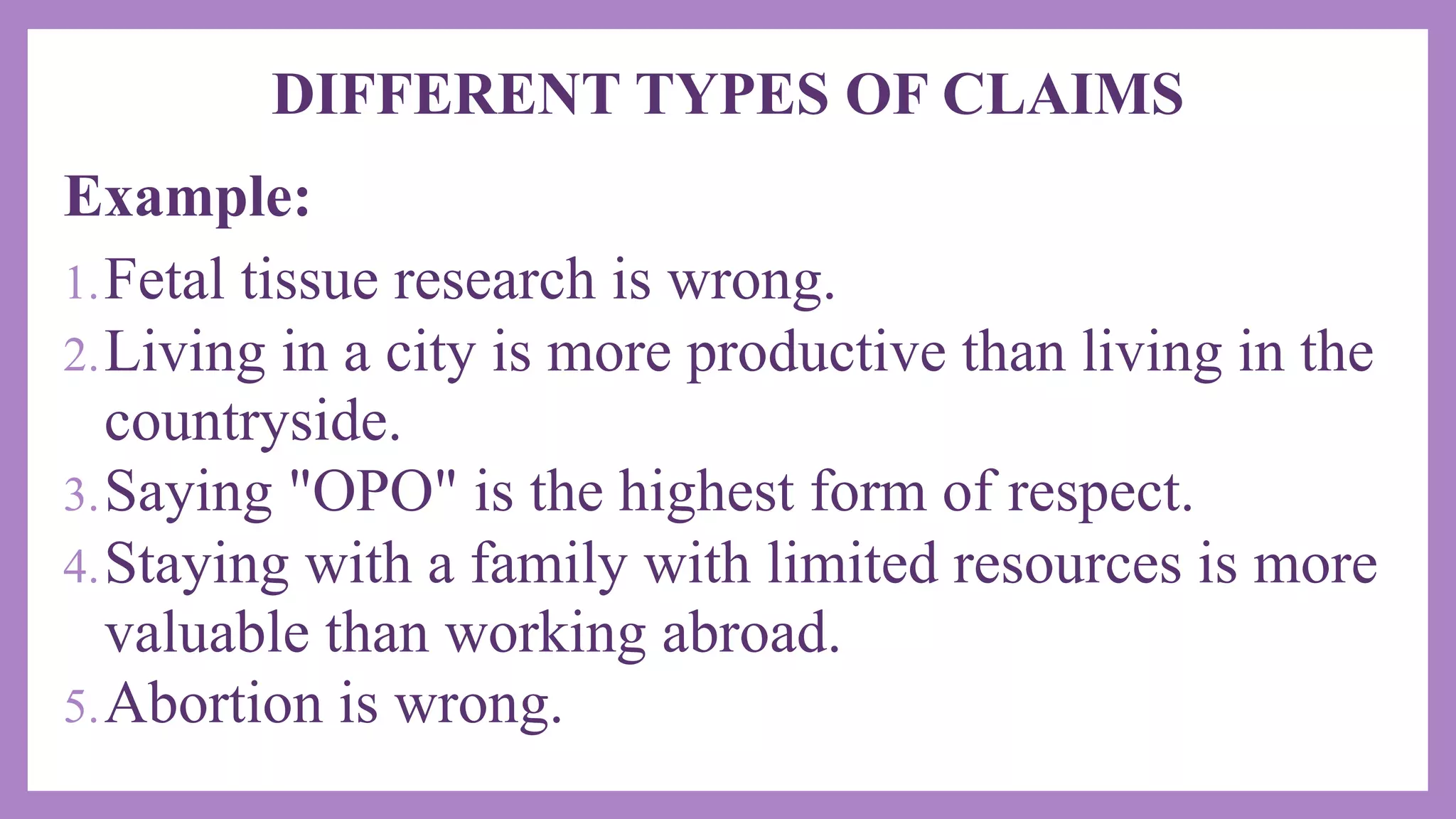 Types of Claims G11(2nd Semester- 4th Quarter) | PPTX
