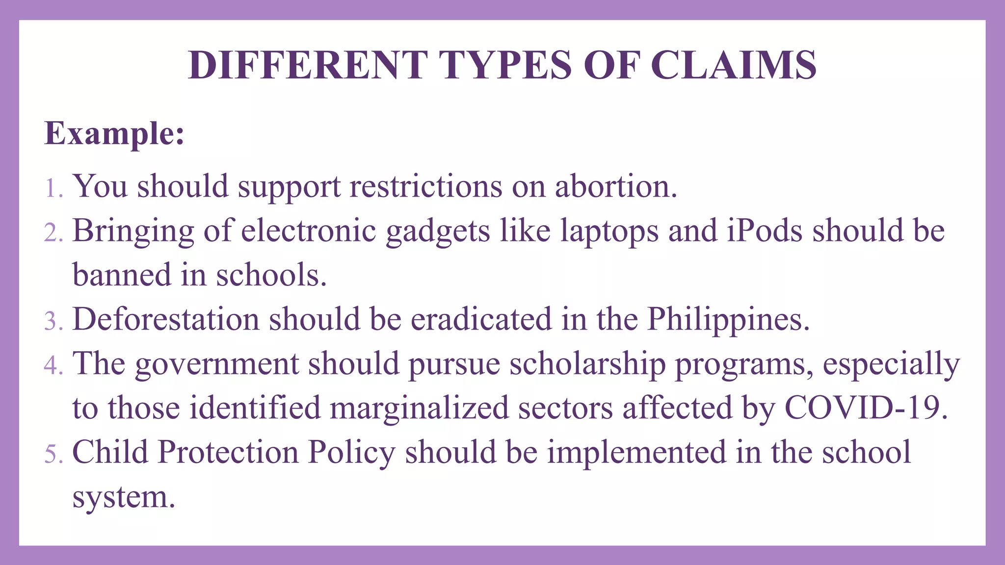 Types of Claims G11(2nd Semester- 4th Quarter) | PPTX