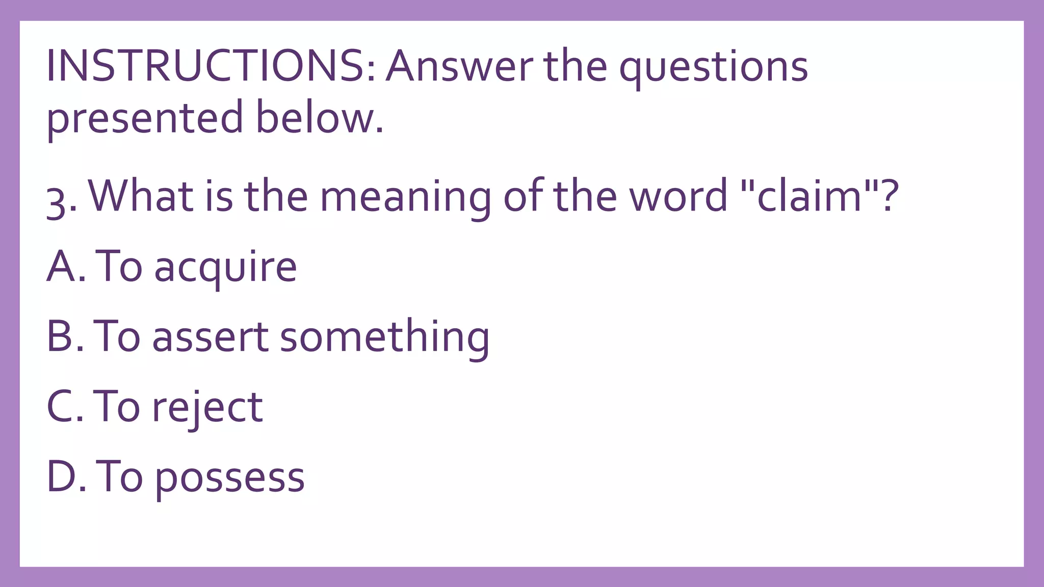 Types of Claims G11(2nd Semester- 4th Quarter) | PPTX