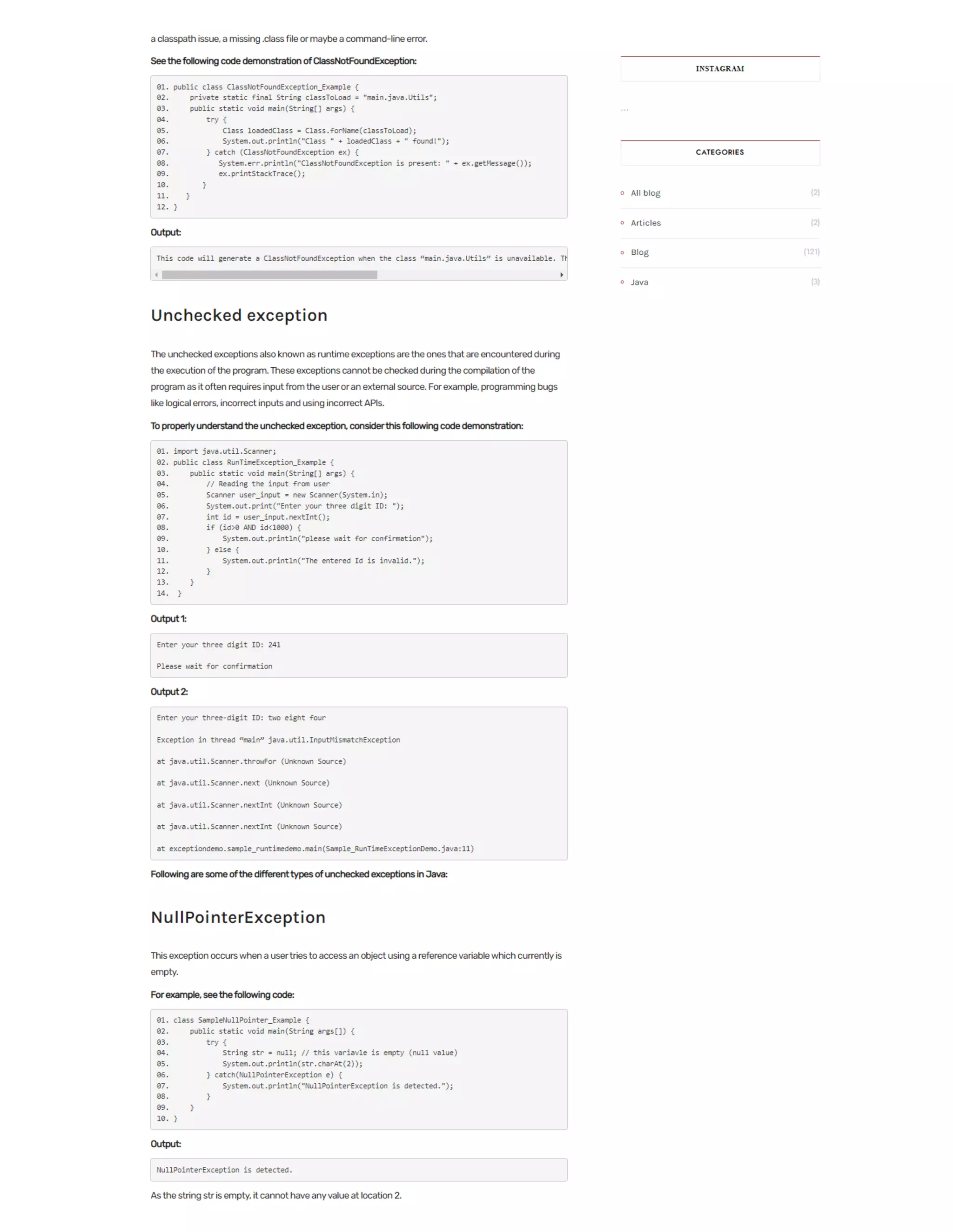 Types Of Exceptions In Java | PDF