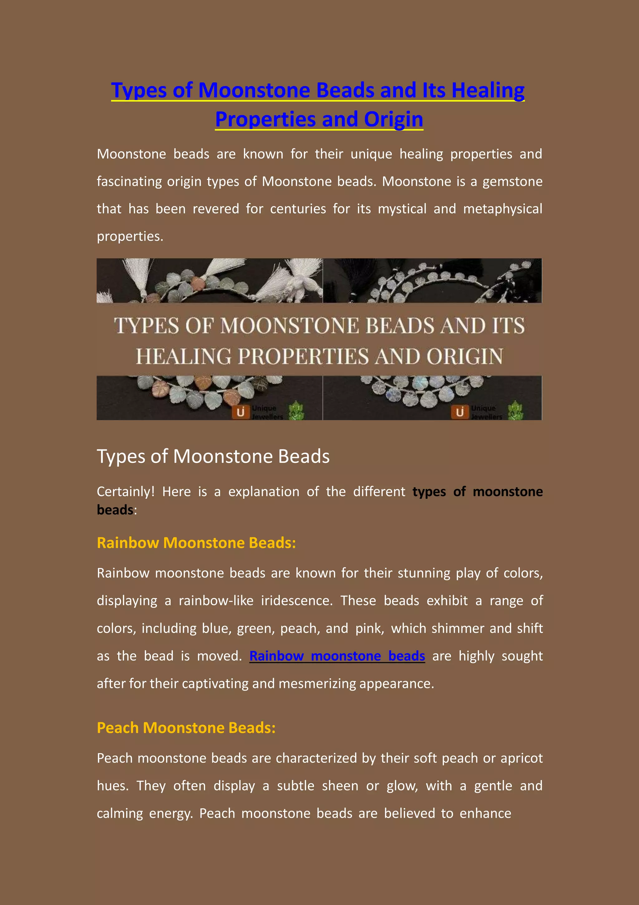 Types of Moonstone Beads and Its Healing Properties and Origin | PPTX