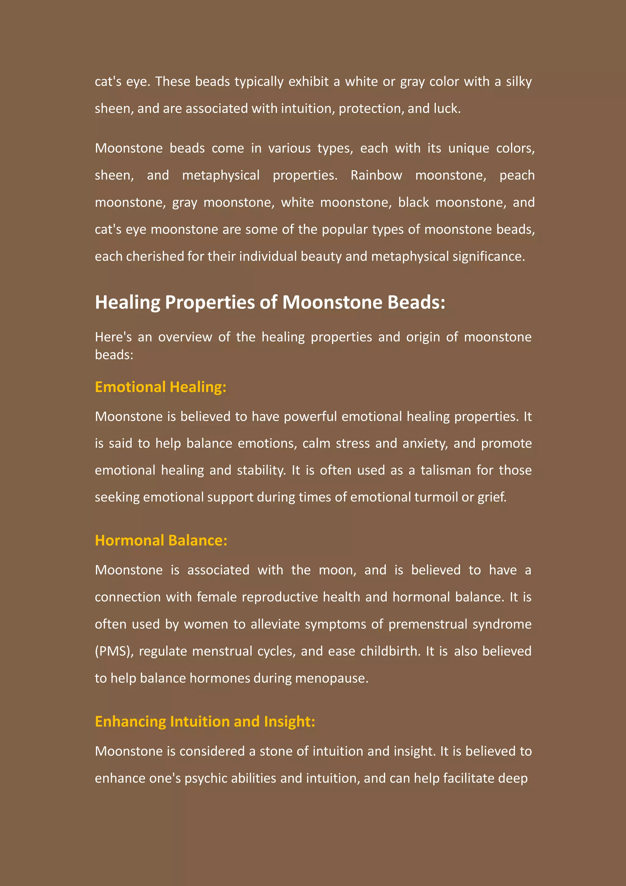 Types of Moonstone Beads and Its Healing Properties and Origin | PPTX