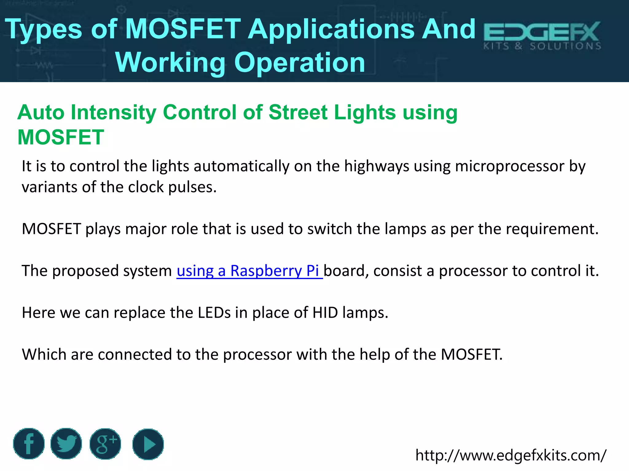 Types of MOSFET Applications and Working Operation | PPTX
