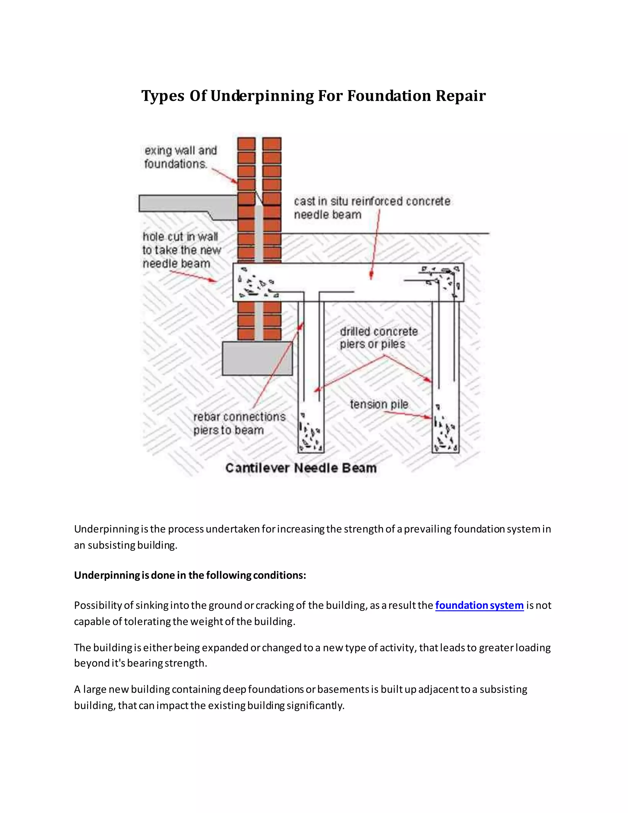 TYPES OF UNDERPINNING FOR BASEMENT FOUNDATION REPAIR | DOC