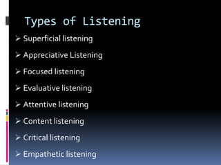 Types and barriers to listening | PPTX
