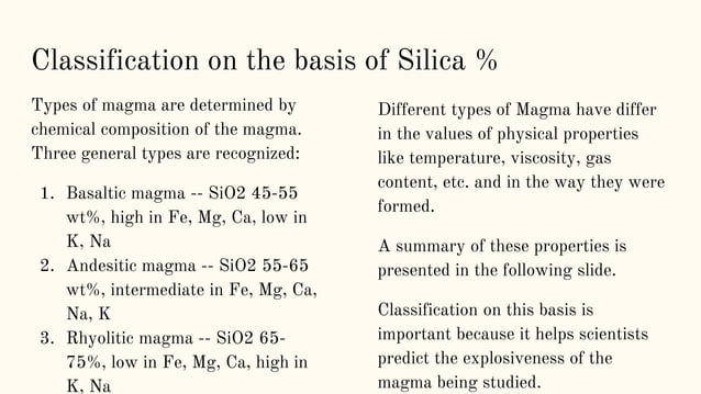Types and characteristics of magma | PPTX | Geology | Science