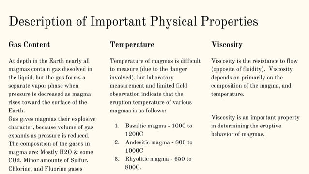Types and characteristics of magma | PPTX | Geology | Science