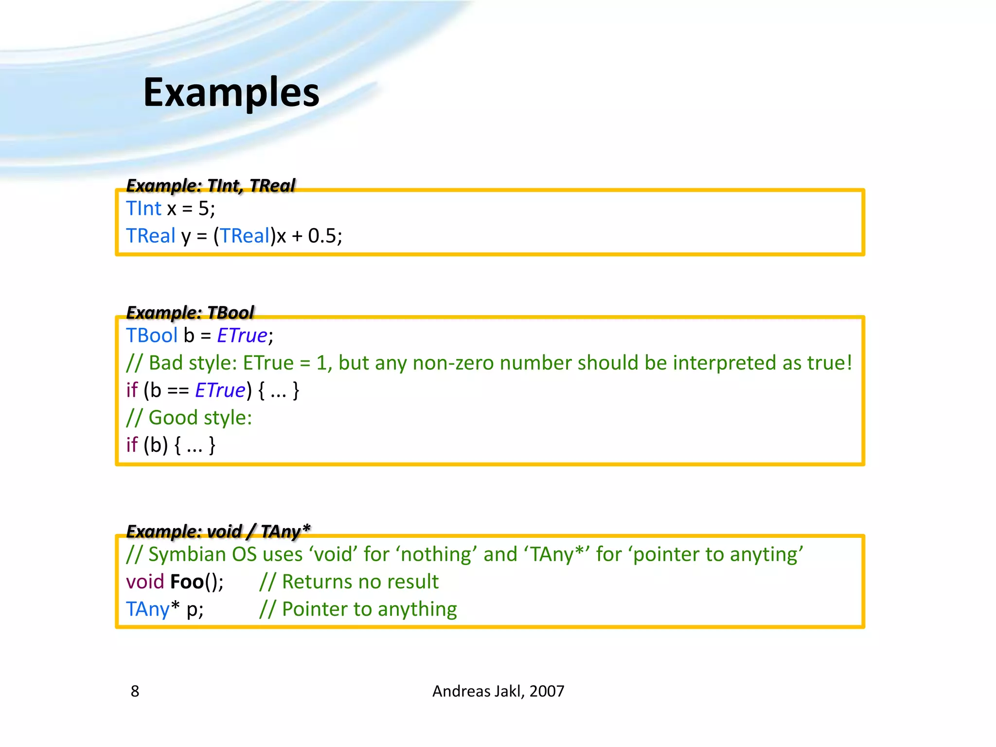 Symbian OS - Types And Declarations | PPTX | Programming Languages | Computing