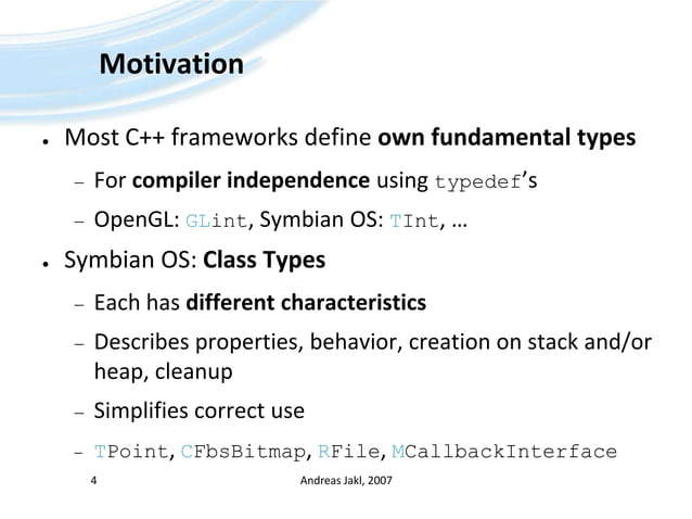 Symbian OS - Types And Declarations | PPTX | Programming Languages | Computing