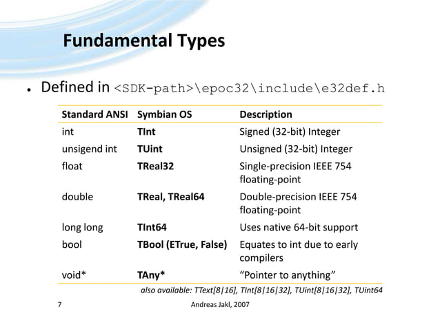 Symbian OS - Types And Declarations | PPTX | Programming Languages | Computing