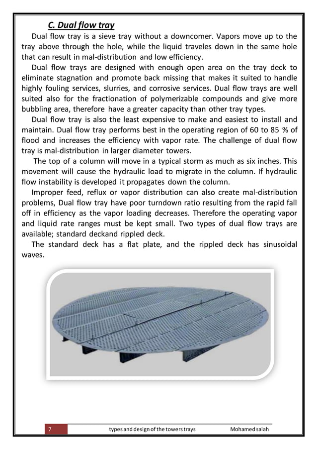 Types and design of the towers trays | DOCX | Chemistry | Science