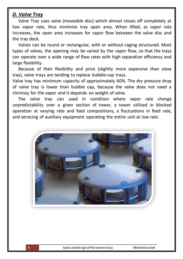Types and design of the towers trays | DOCX | Chemistry | Science