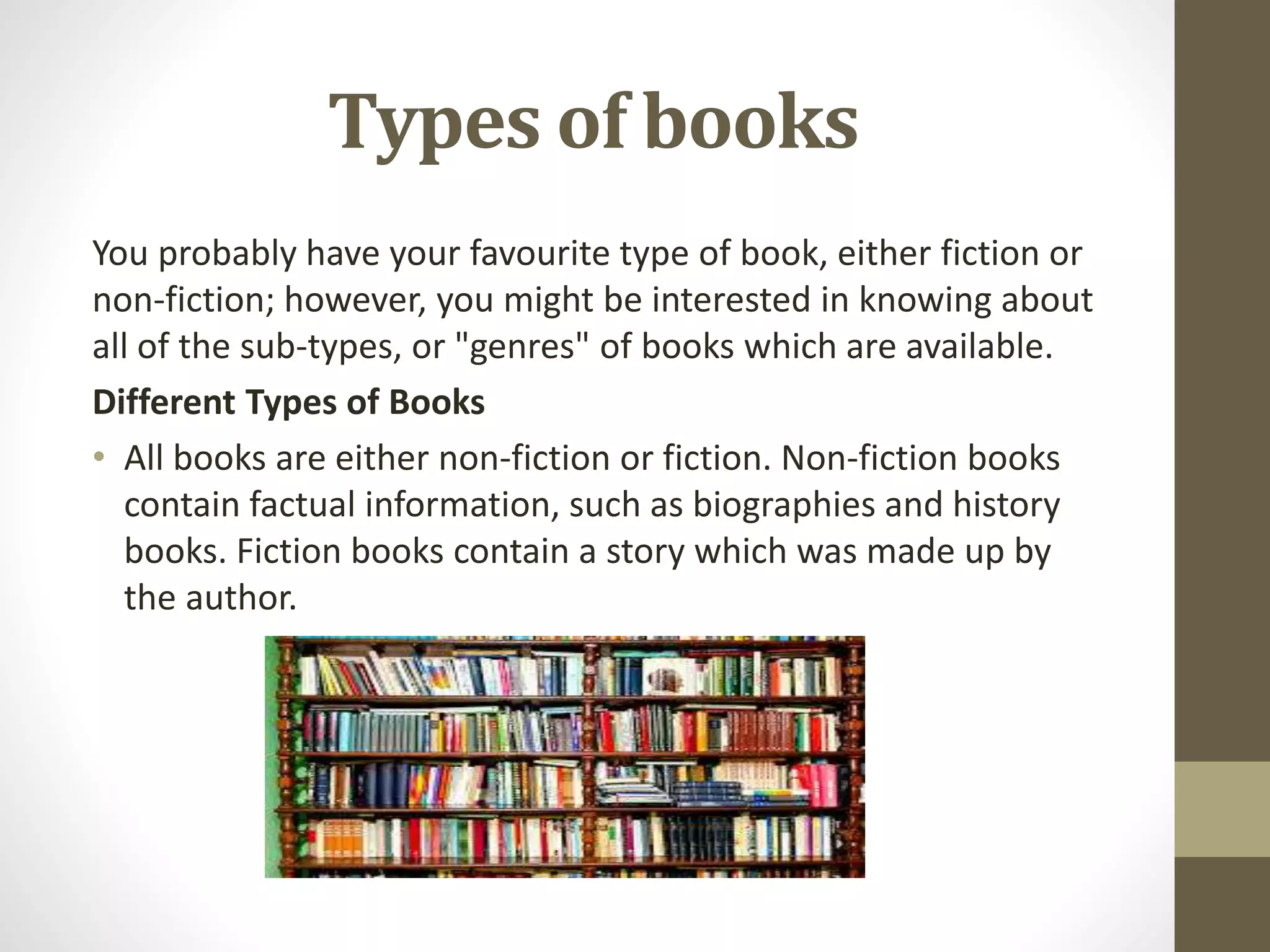 Types and genres of books | PPTX