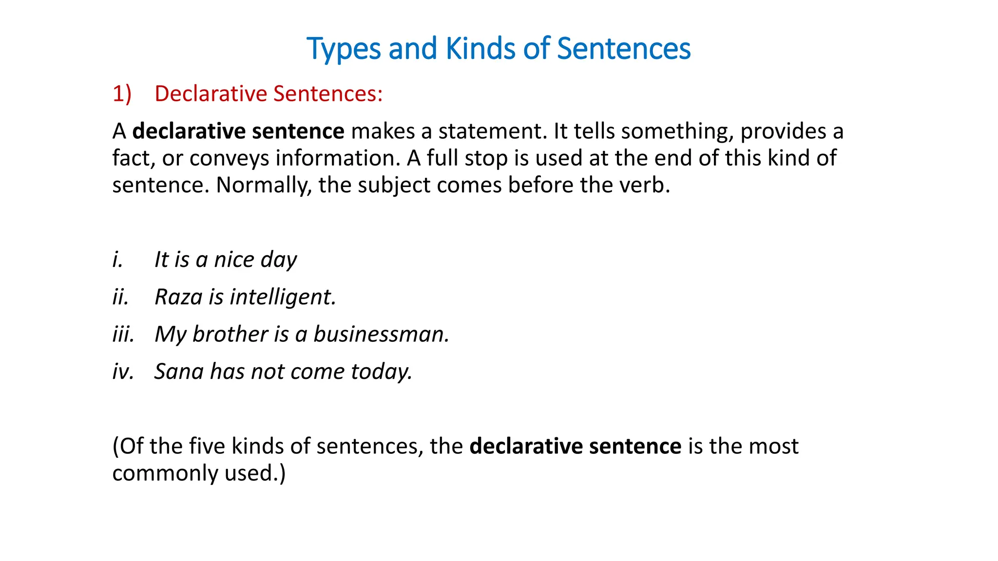 Types and Kinds of sentences.pptx with examples | PPT