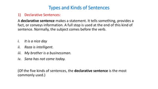 Types and Kinds of sentences.pptx with examples | PPT