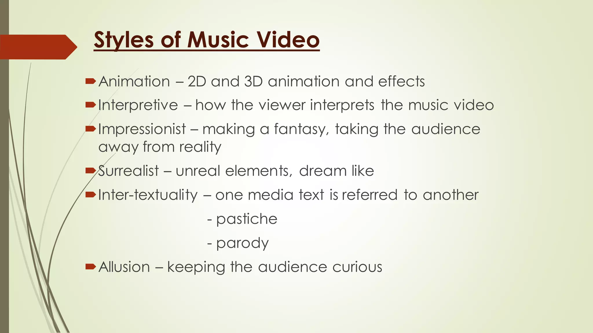 Types and styles of music video by Fatima Nawaz | PPT