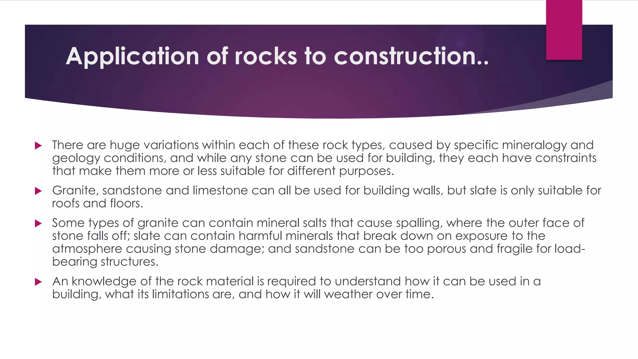 Types, importance and uses of rocks in | PPTX