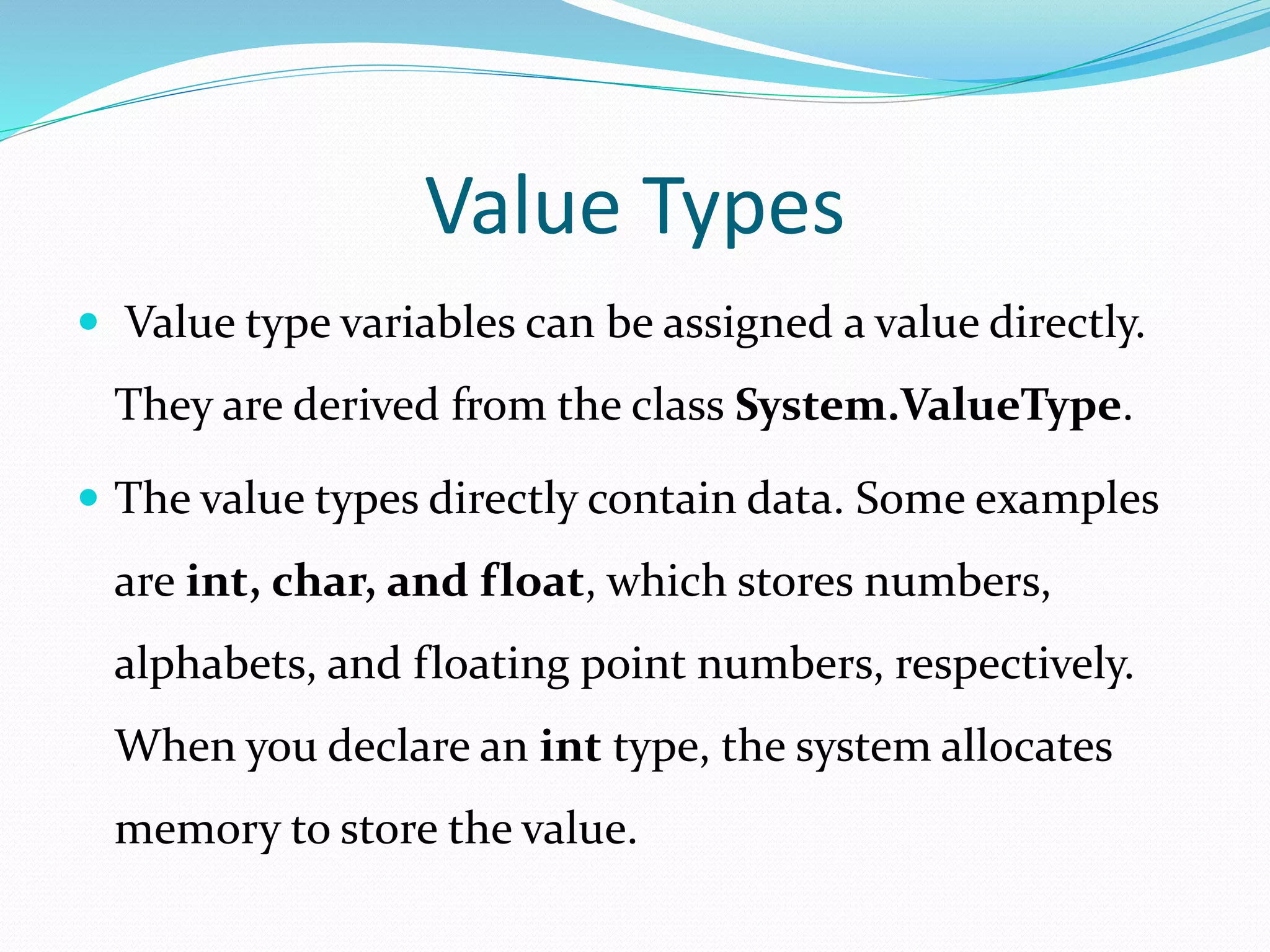 Types in .net | Programming Languages | Computing