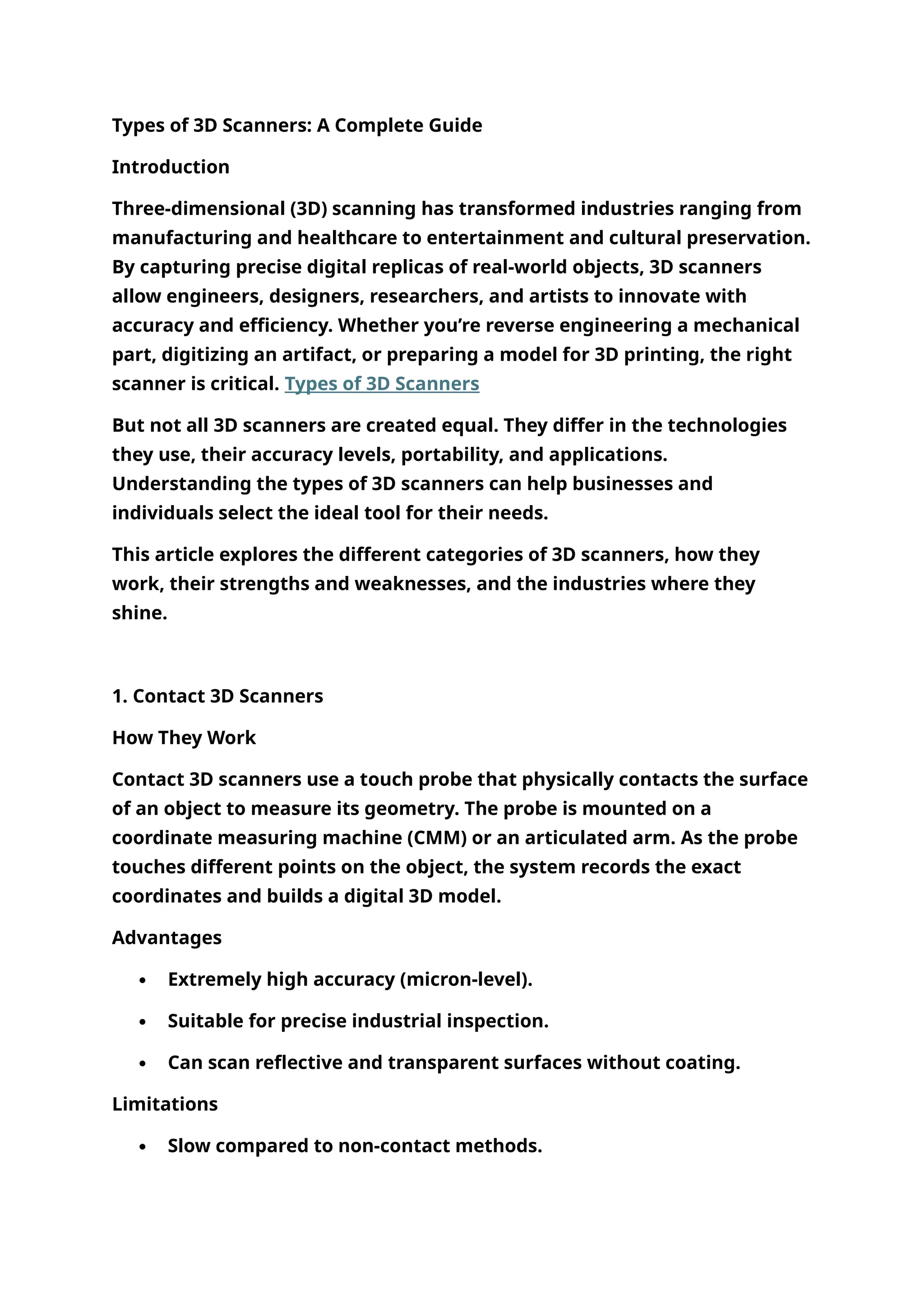 Types of 3D Scanners: A Complete Guide exxjet systems | DOCX