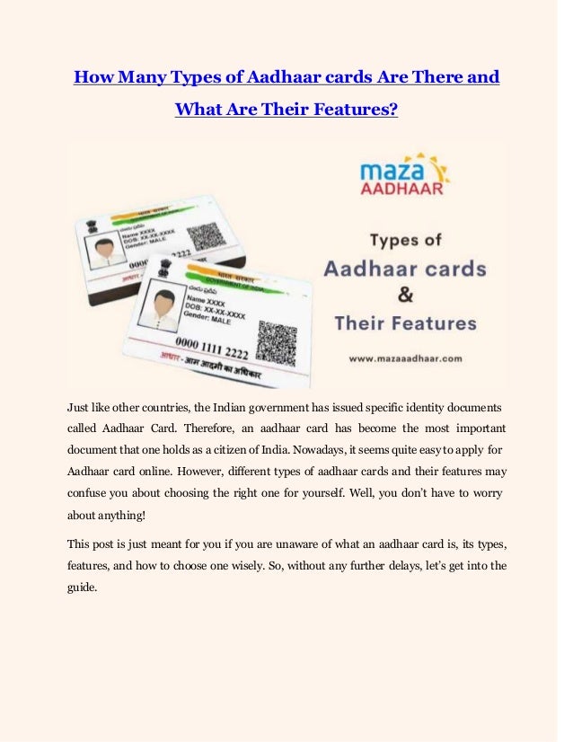 Types of Aadhaar cards And Their Features