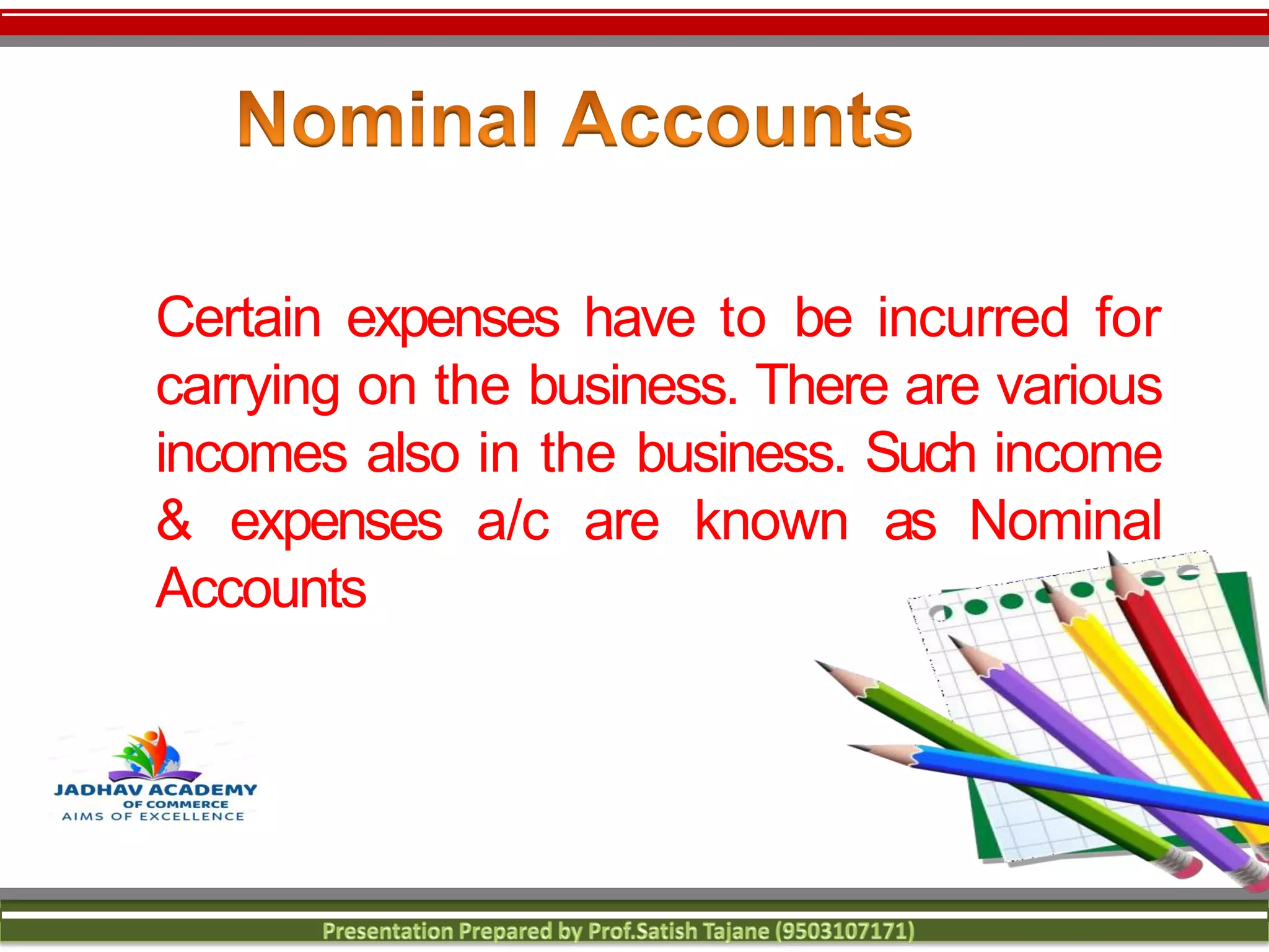 Types of accounts basic accounting -concepts prepared by Prof.Satish R ...
