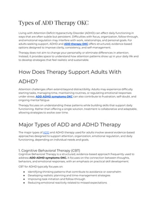 Types of ADD Therapy OKC - Resilient Psychotherapy | PDF