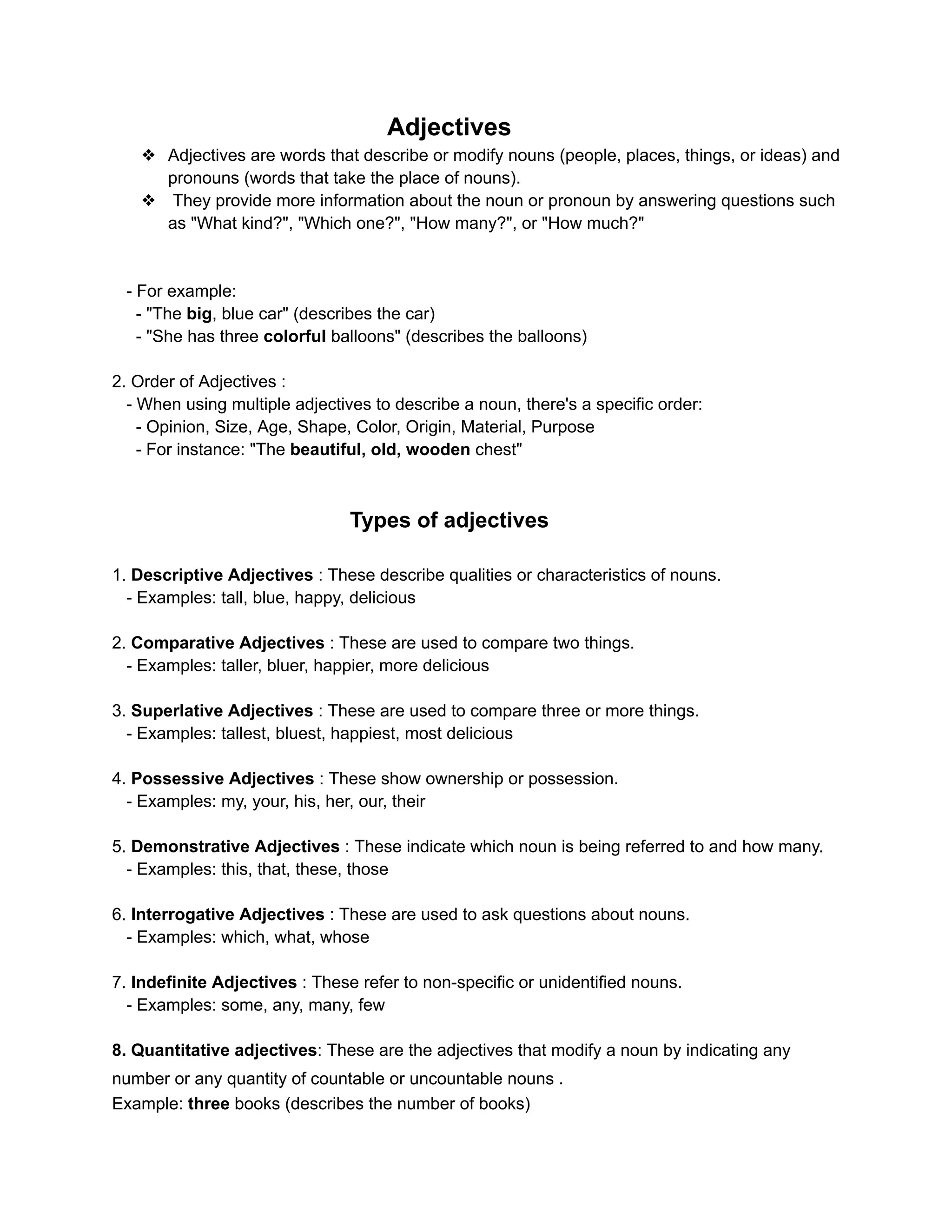 types of adjectives, types of adjectives | PDF