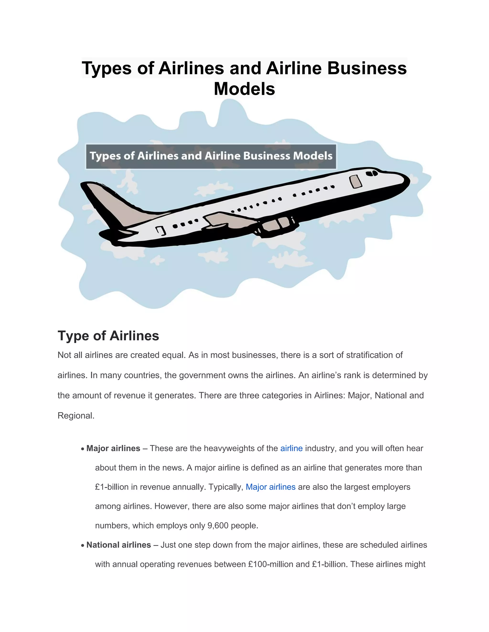 Types of airlines and airline business models | PDF