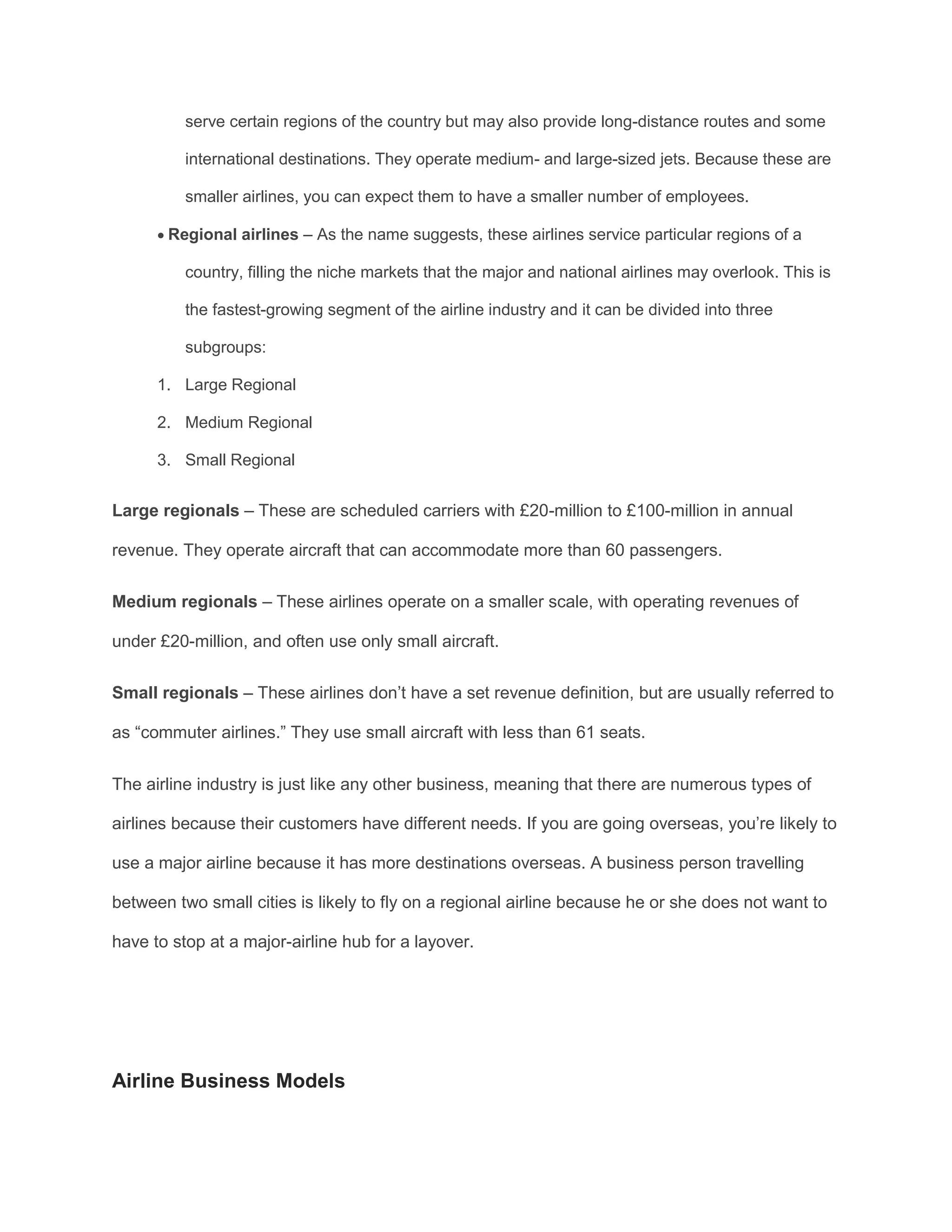 Types of airlines and airline business models | PDF