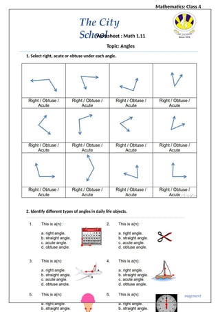 Types of Angles Class 5 Subject Maths HW | PPTX