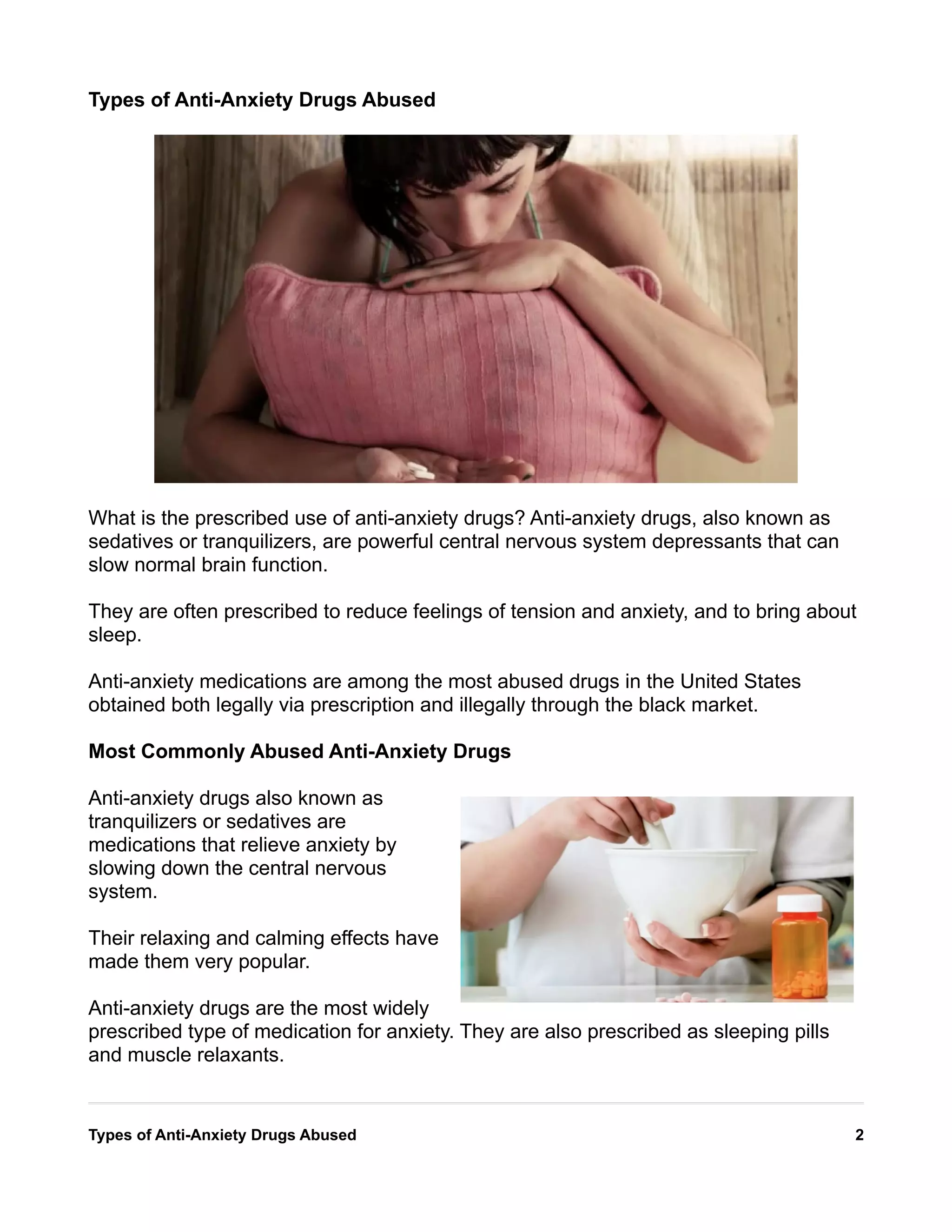 Types of Anti-Anxiety Drugs Abused | PDF