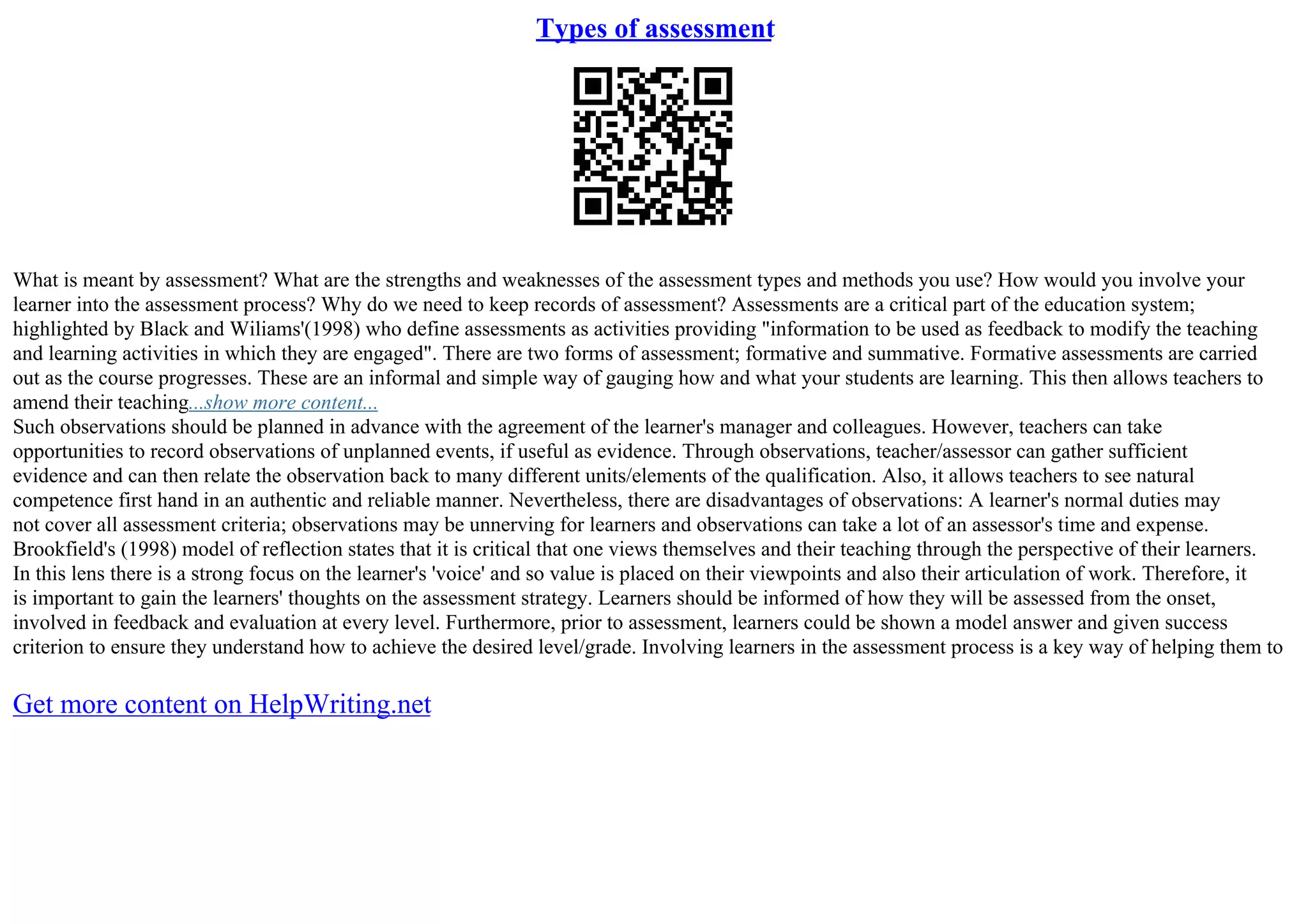 Types Of Assessment | PDF